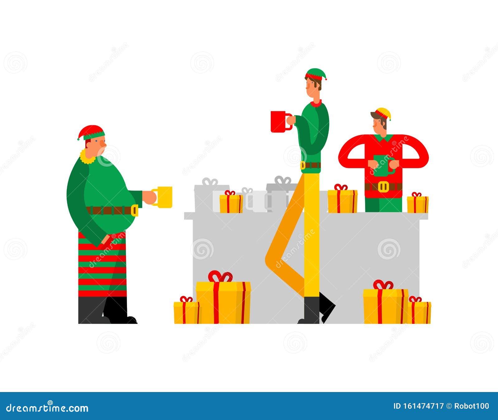 Santa Elf at Work Break. Santa Helper Drinking Coffee Stock Vector ...