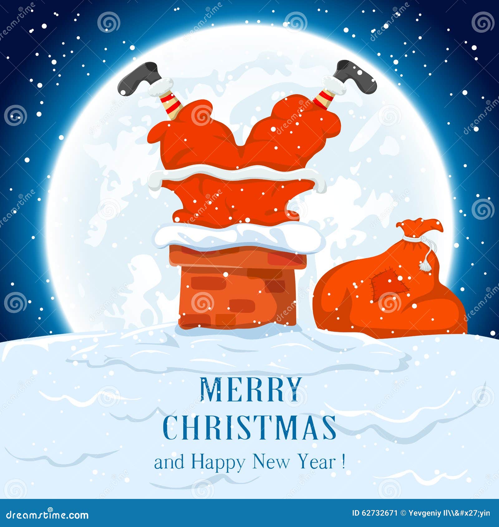 Santa en la chimenea ilustración del vector. Ilustración de fondo ...