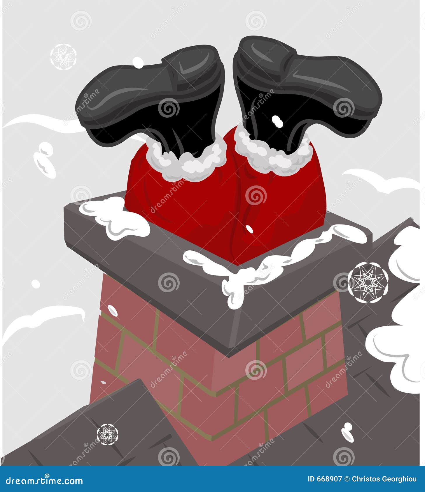 Santa en la chimenea ilustración del vector. Ilustración de azotea - 668907