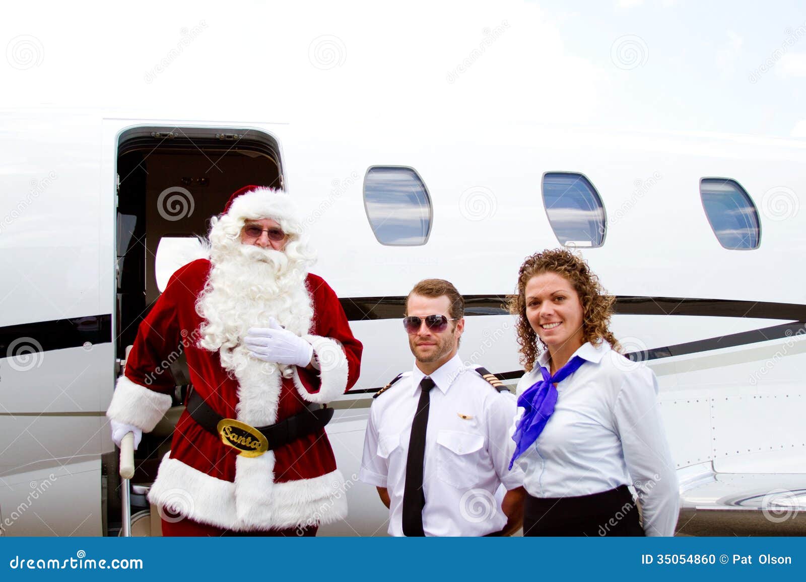 Santa exiting airplane stock photo. Image of pilot, white - 35054860