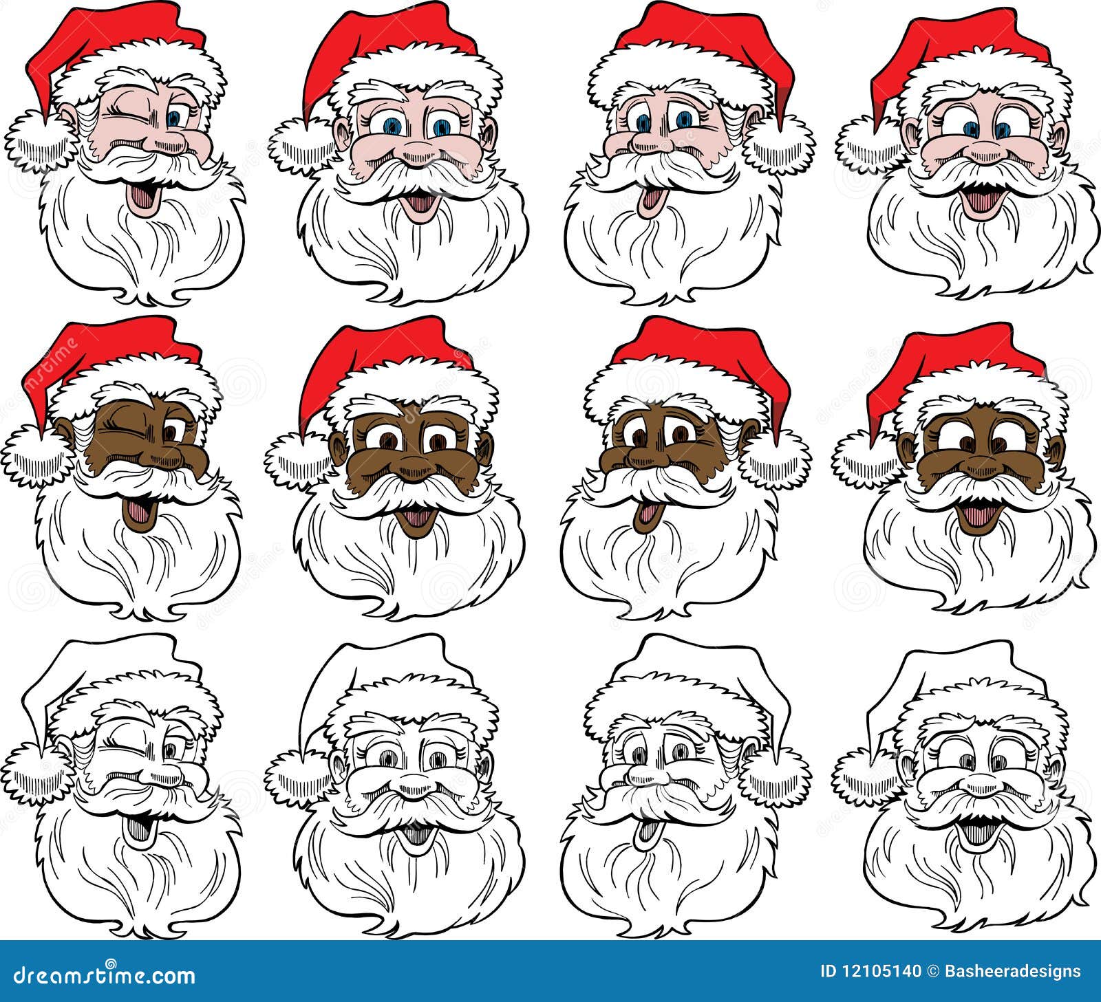 Santa Faces stock illustration. Illustration of ethnic - 12105140