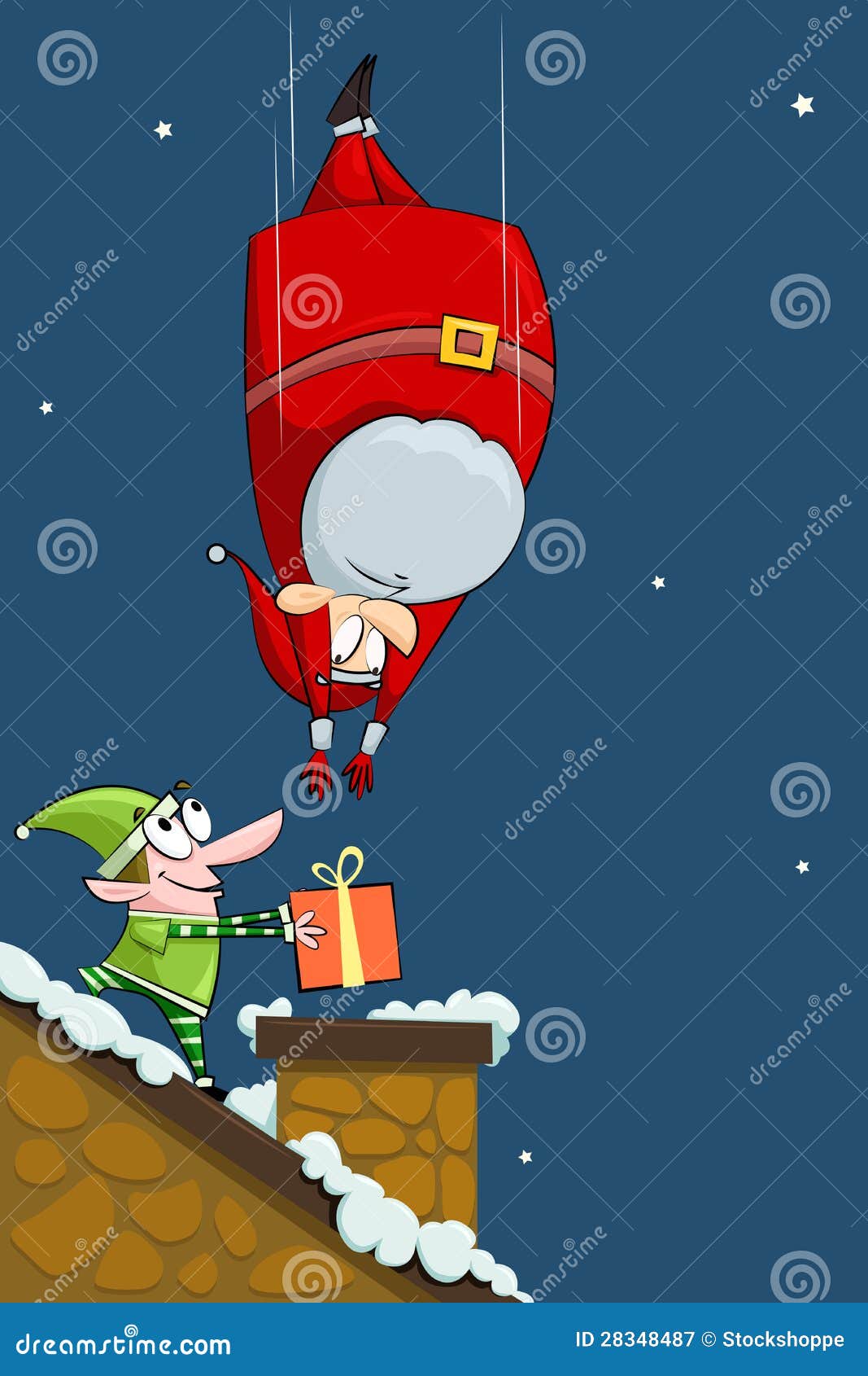 Santa Falling in Chimney with Elf Stock Vector - Illustration of claus ...