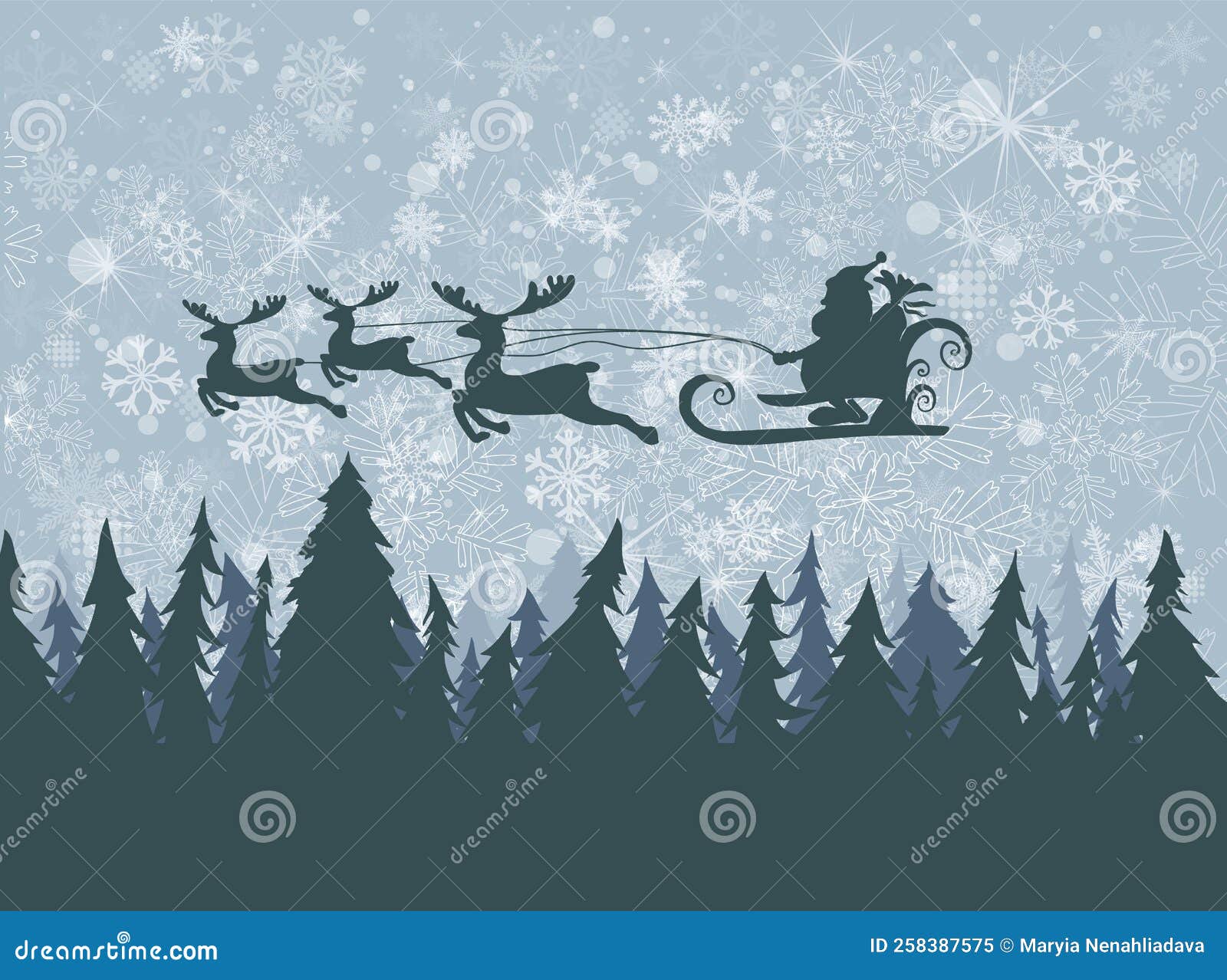 Santa Flies Over the Forest. Vector Illustration Stock Vector ...