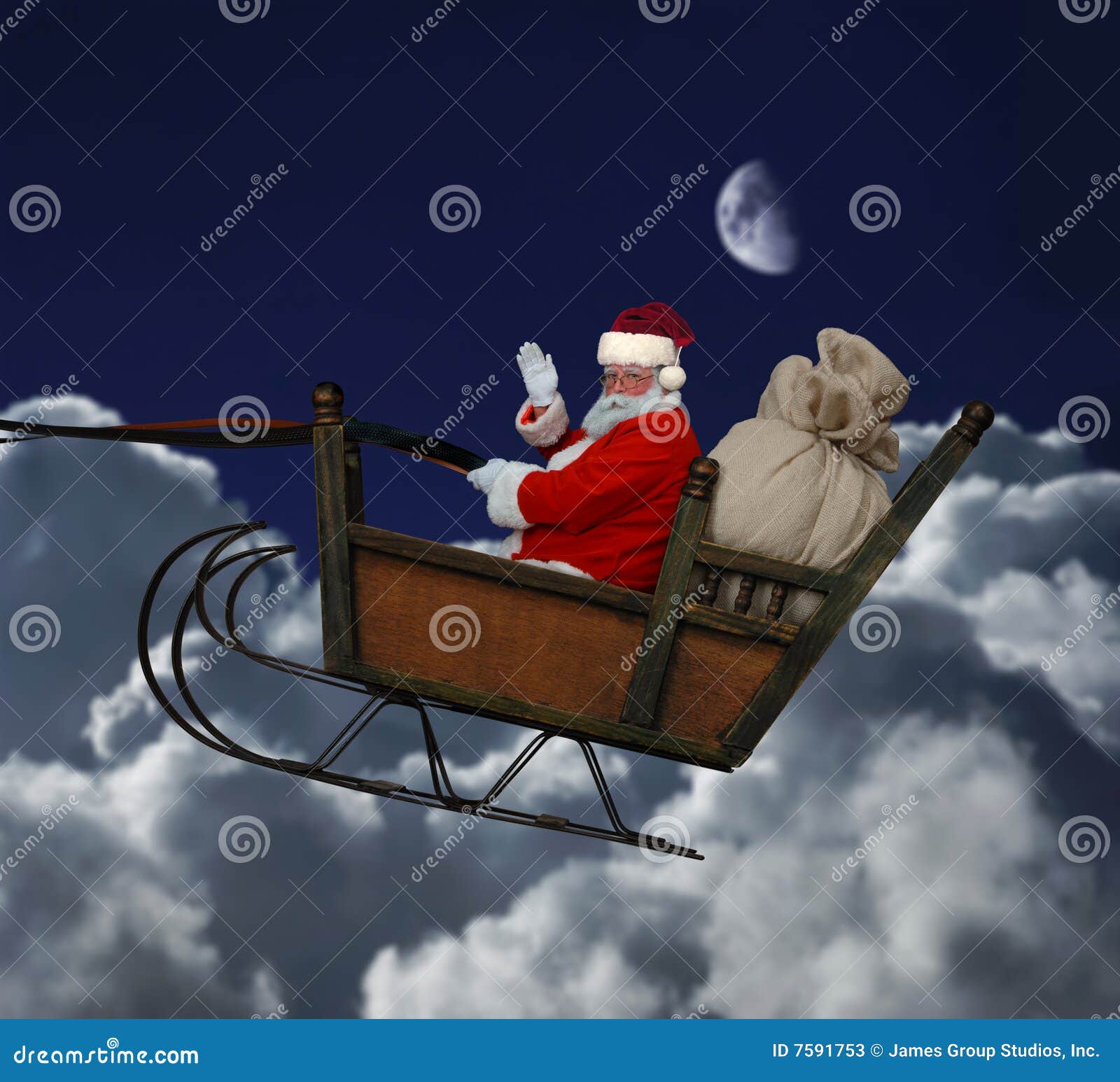 Santa in Flight stock image. Image of altitude, sleigh - 7591753