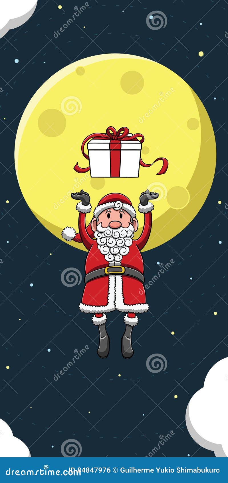Santa Floating with a Gift Box Stock Vector - Illustration of vector ...