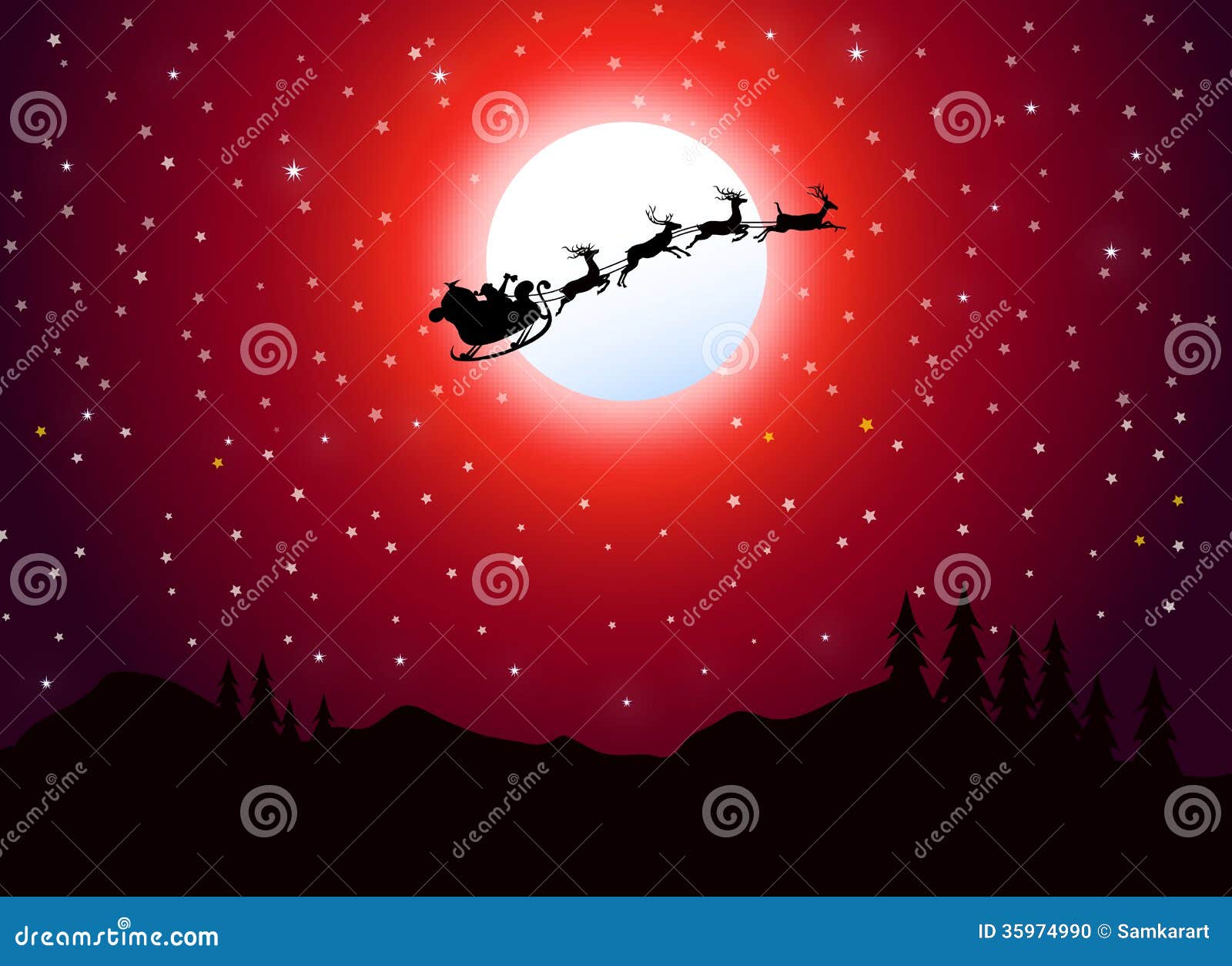 Santa Flying at Christmas Night- Stock Vector - Illustration of holiday ...