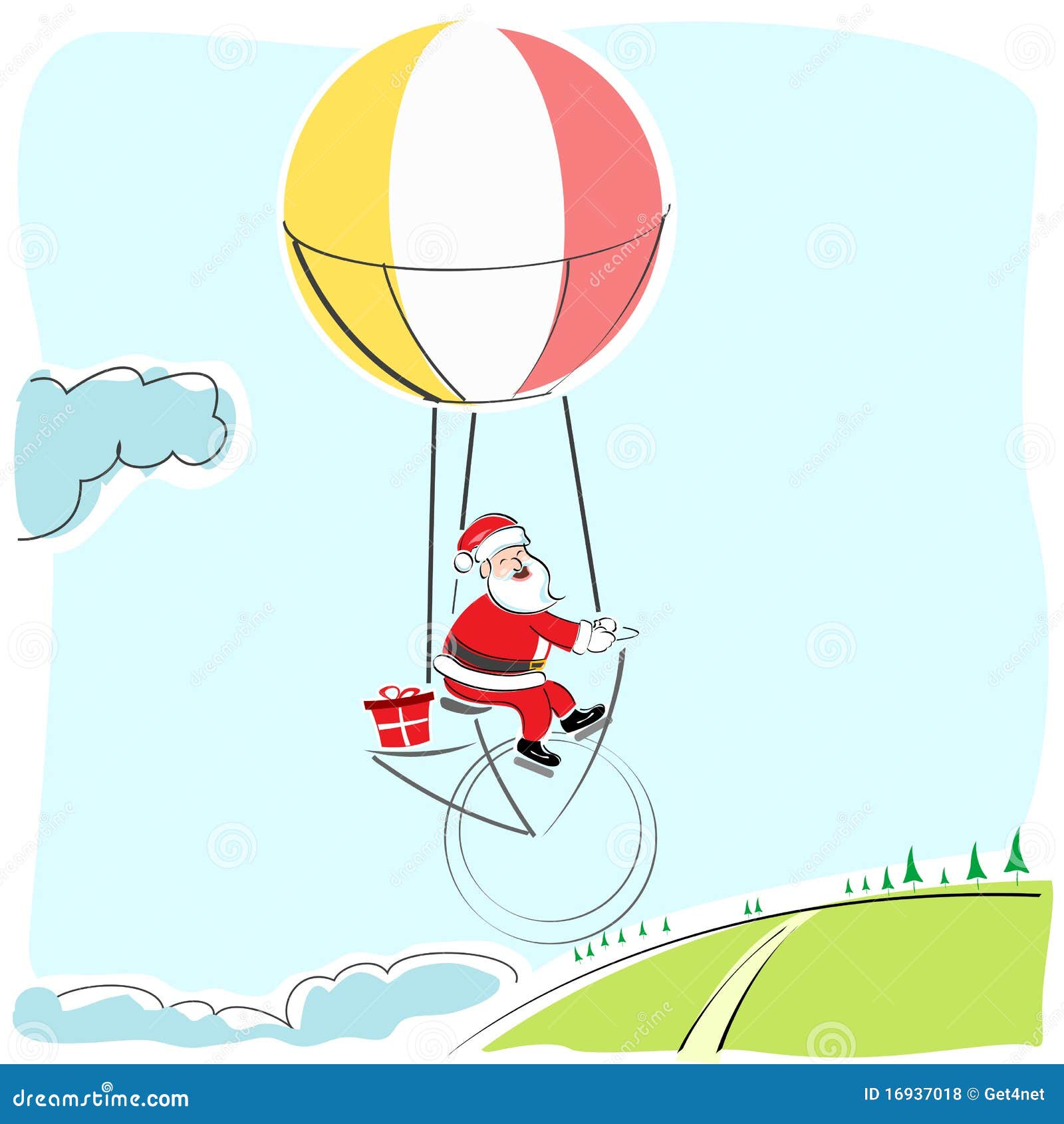 Santa flying in parachute stock illustration. Illustration of present ...