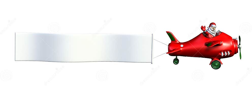 Santa Flying a Plane with Banner Stock Illustration - Illustration of ...