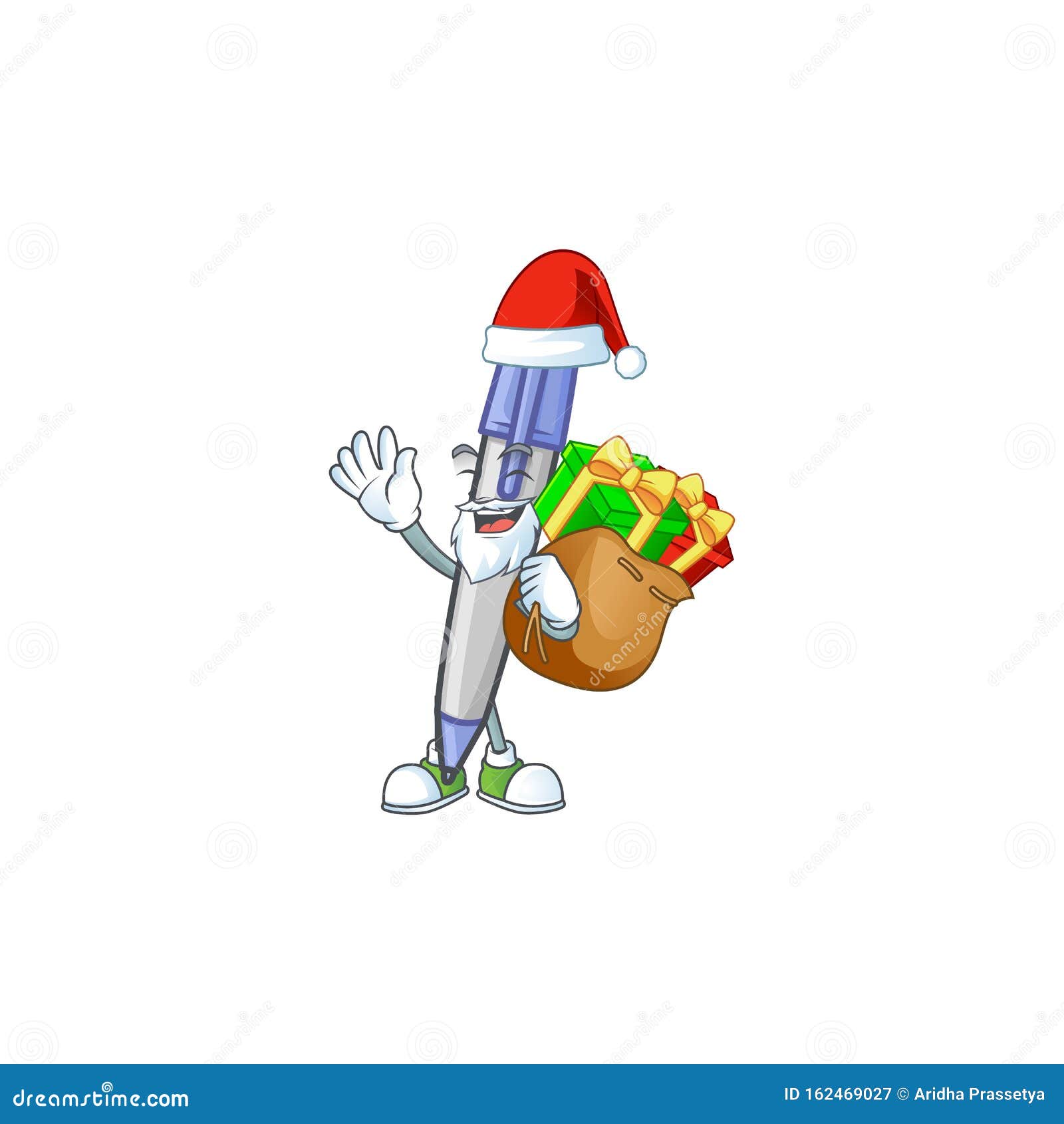 Santa with Gift Blue Ballpoint for the Notes Writing Stock Vector ...