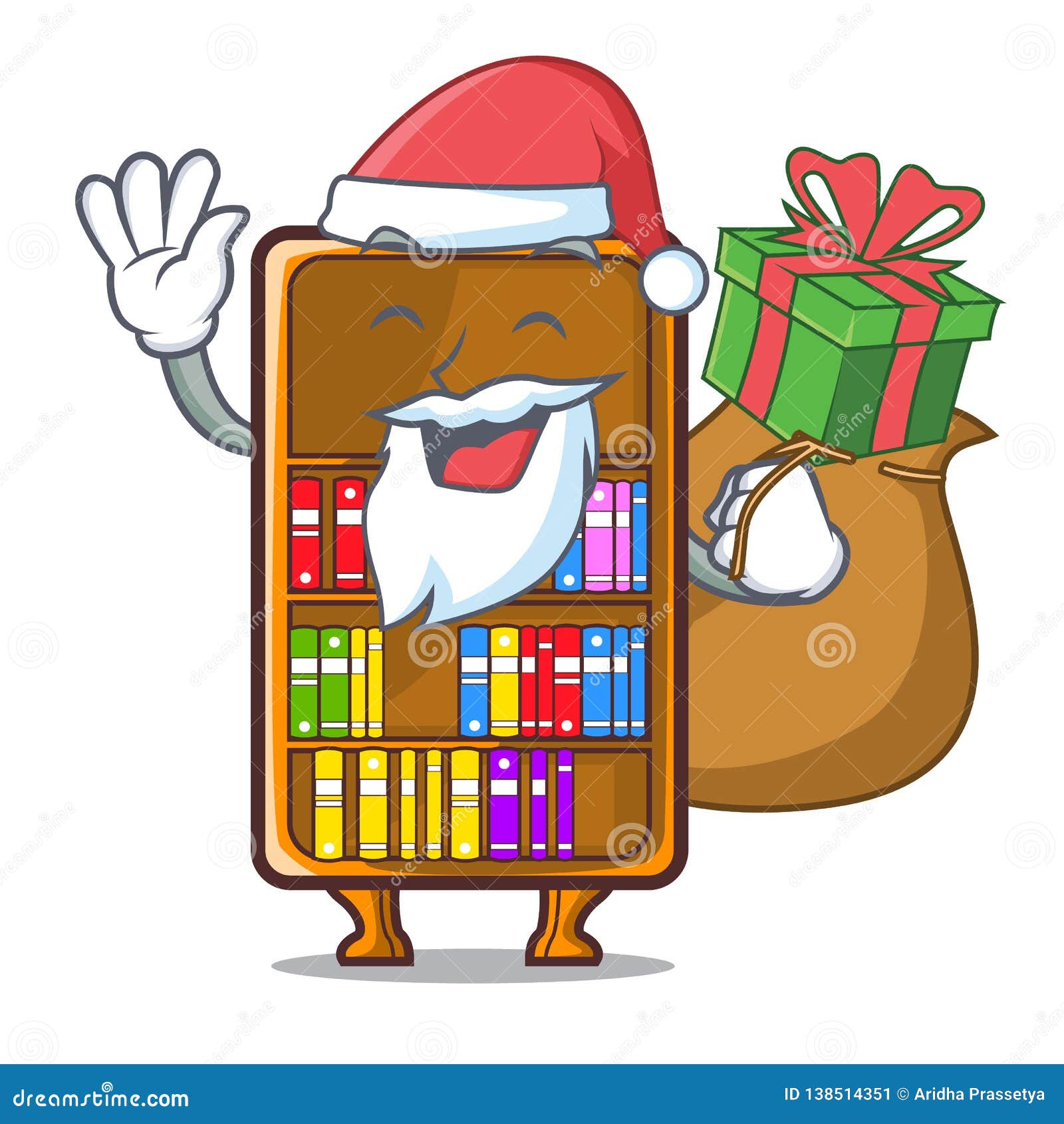 Santa with Gift Cartoon Bookcase in the Study Room Stock Vector ...