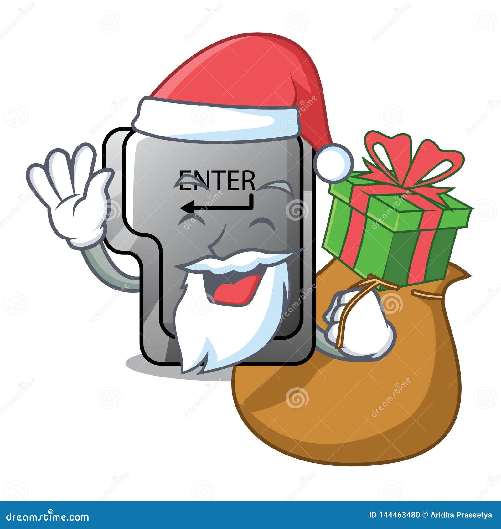Santa with Gift Enter Button Installed on Computer Cartoon Stock Vector ...
