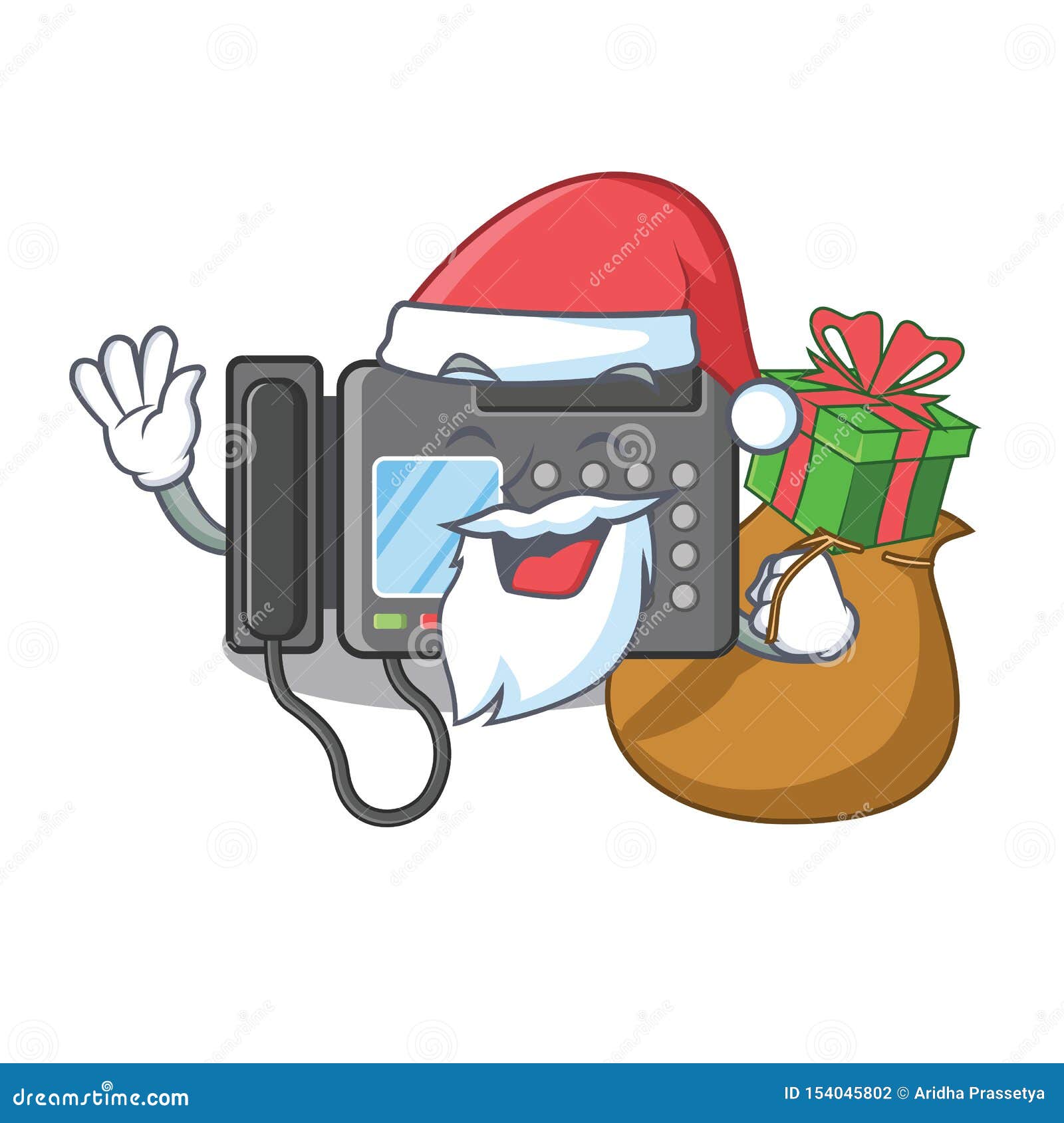 Santa with Gift Fax Machine Stuck the Cartoon Wall Stock Vector ...