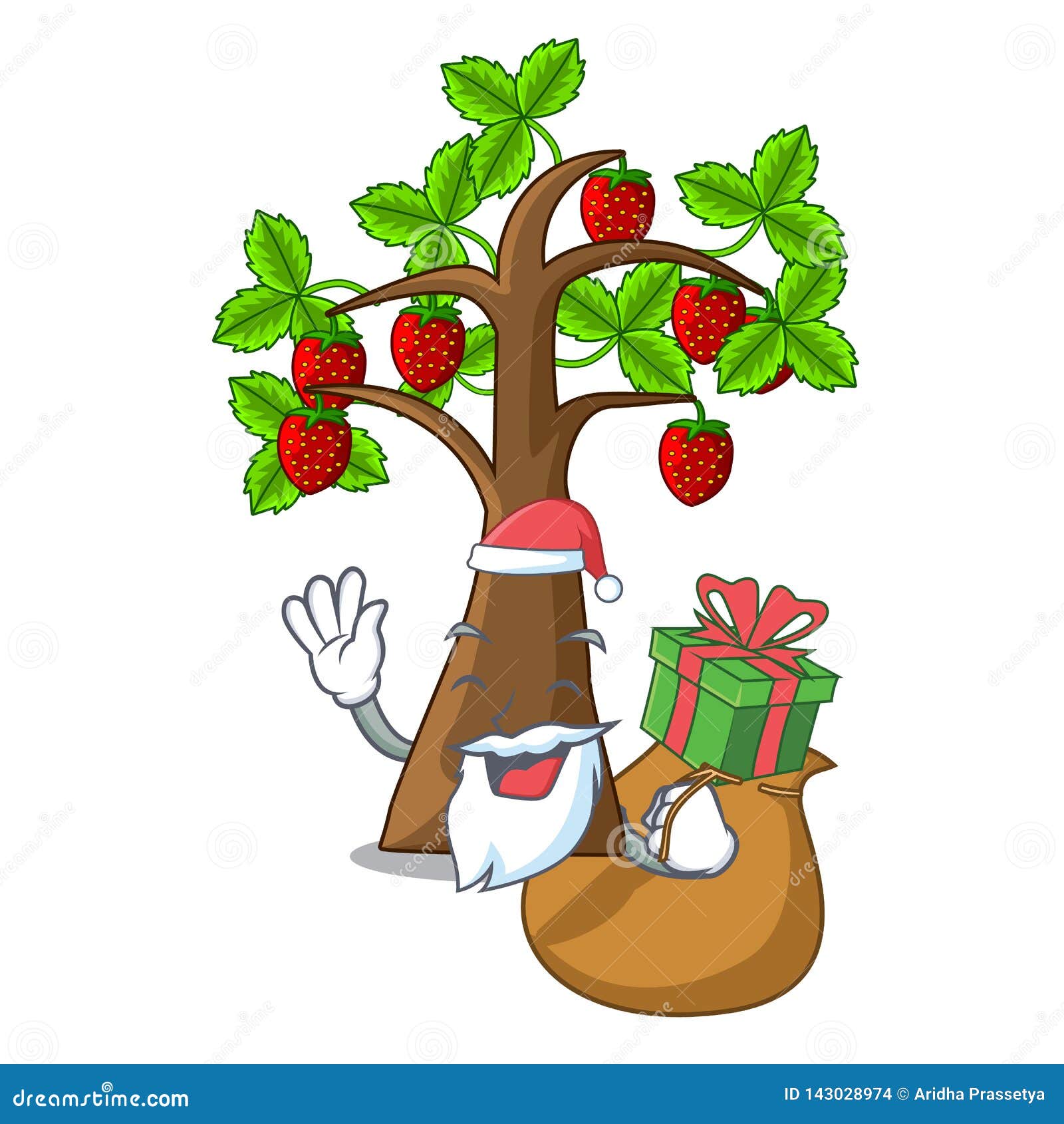 Santa with Gift Strawberry Tree Isolated with the Cartoon Stock Vector ...