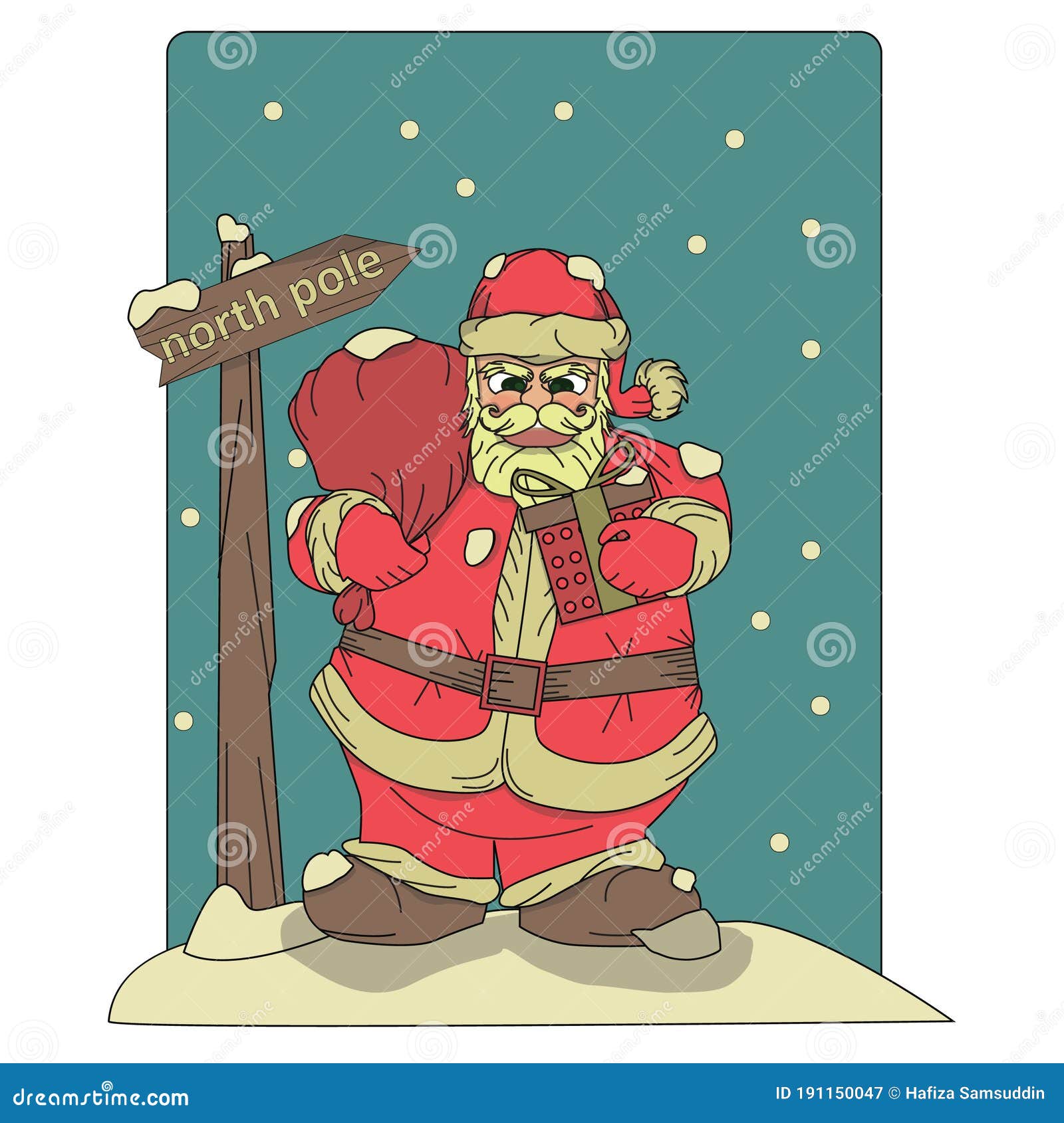 Santa with Gift. Vector Illustration Decorative Design Stock Vector ...