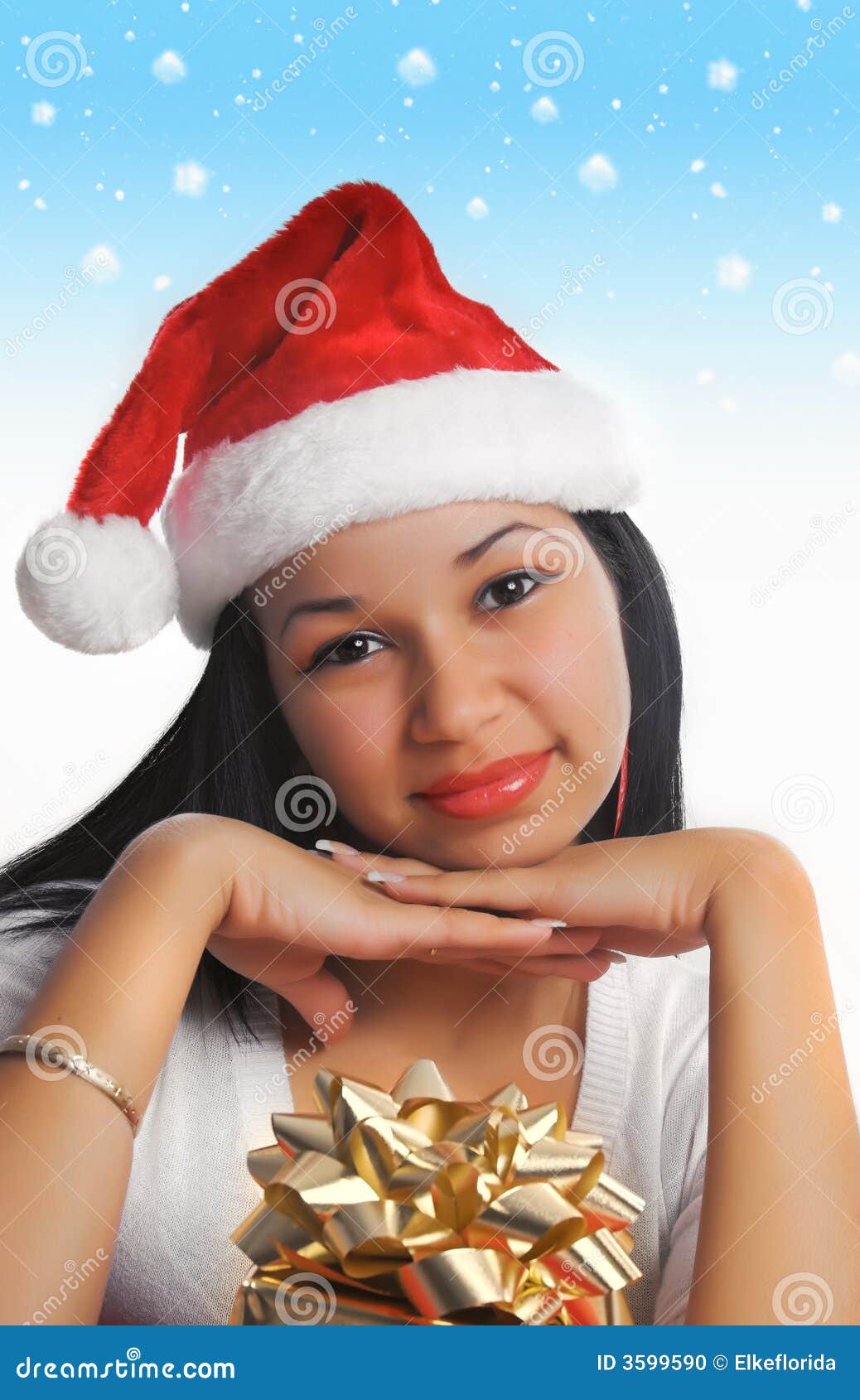 Santa girl stock photo. Image of package, cute, blue, beautiful - 3599590