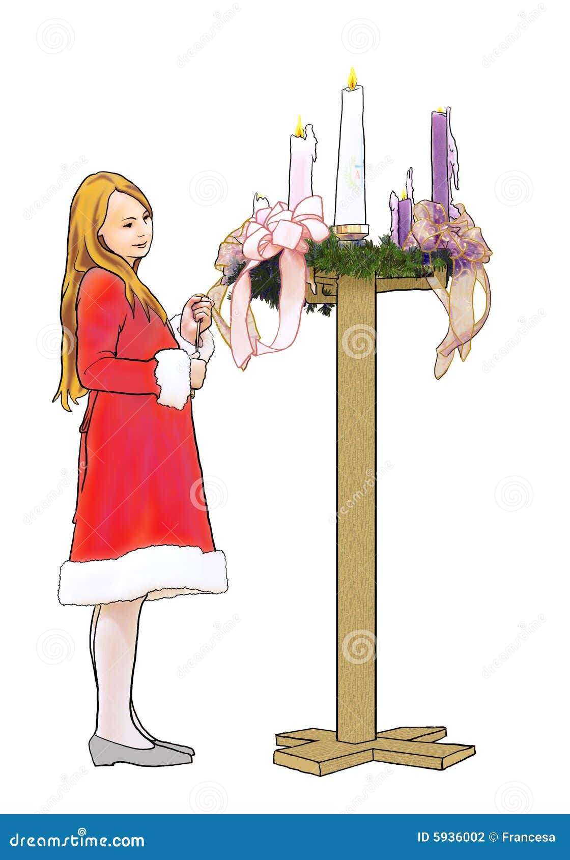 Santa Girl with Advent Wreath Stock Illustration - Illustration of ...