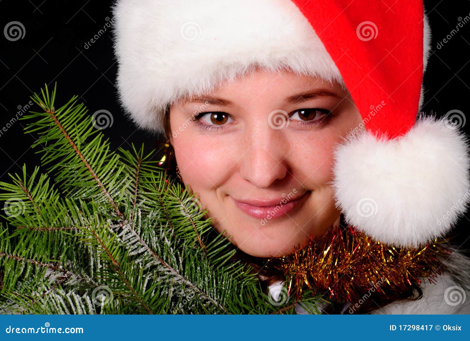Santa girl face stock image. Image of cheerful, branch - 17298417