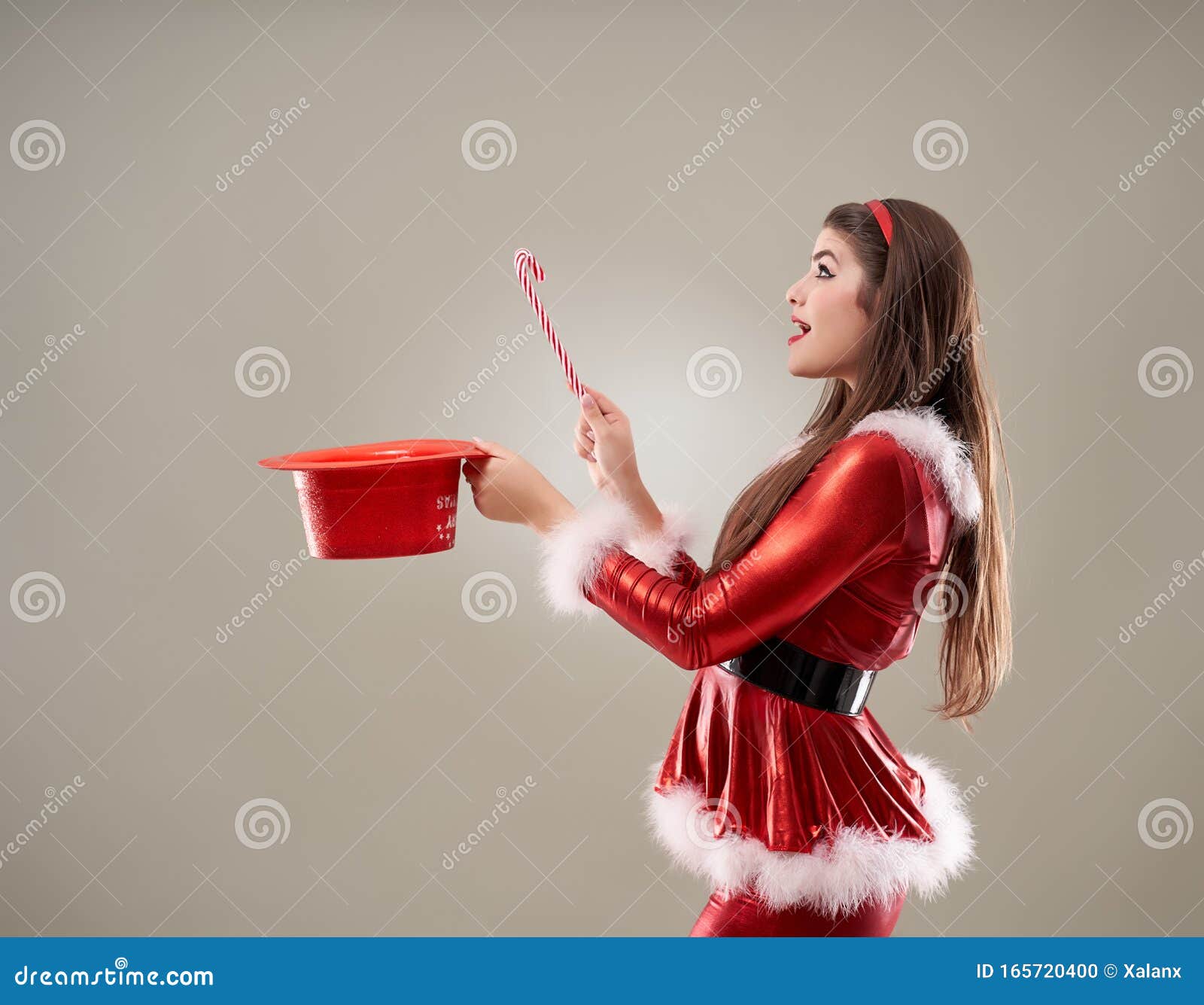Santa Girl Magician with Copyspace Stock Photo - Image of gifts, helper ...