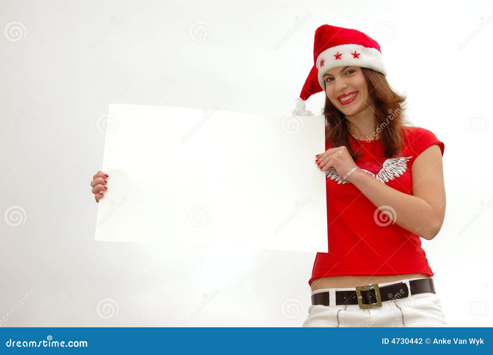 Santa girl with sign stock photo. Image of cardboard, paper - 4730442