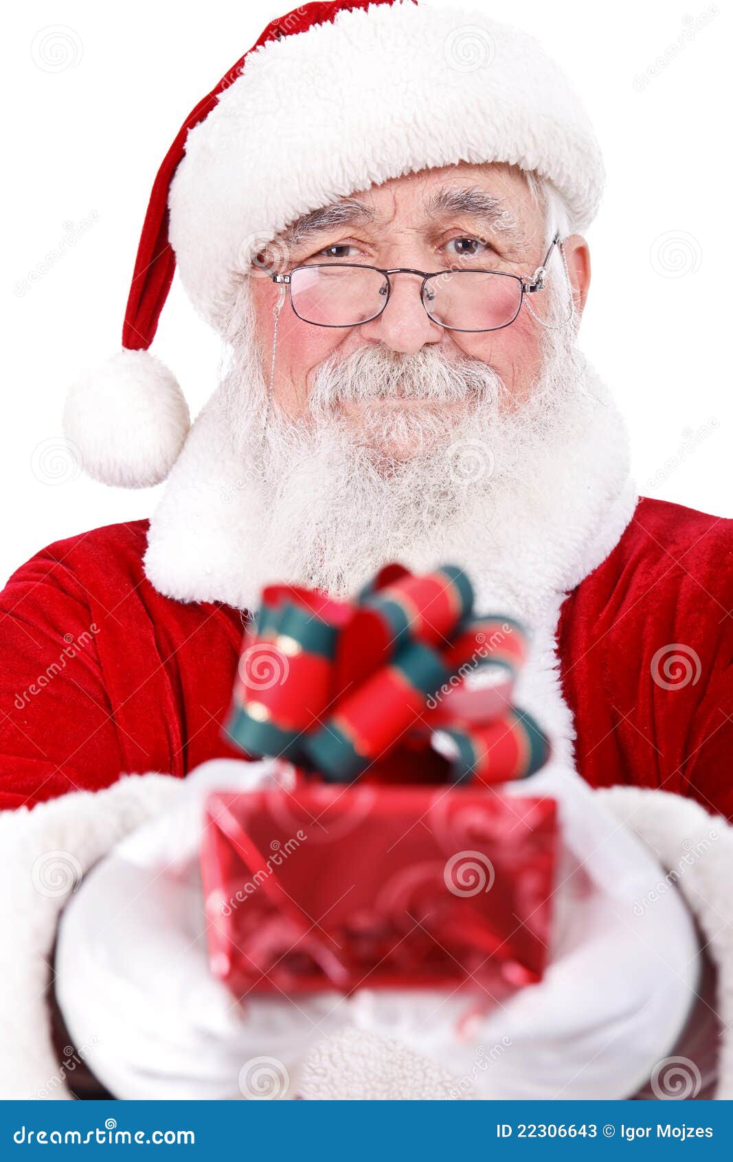 Santa Giving Present for Christmas Stock Image - Image of glasses ...