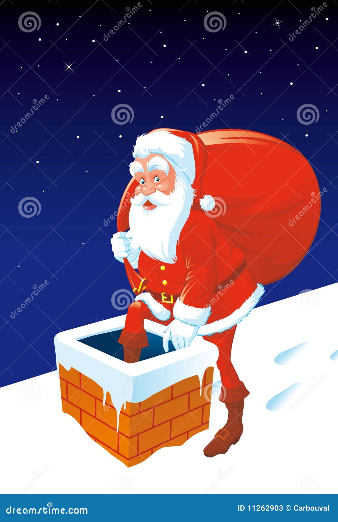 Santa Going Down the Chimney Stock Illustration - Illustration of ...