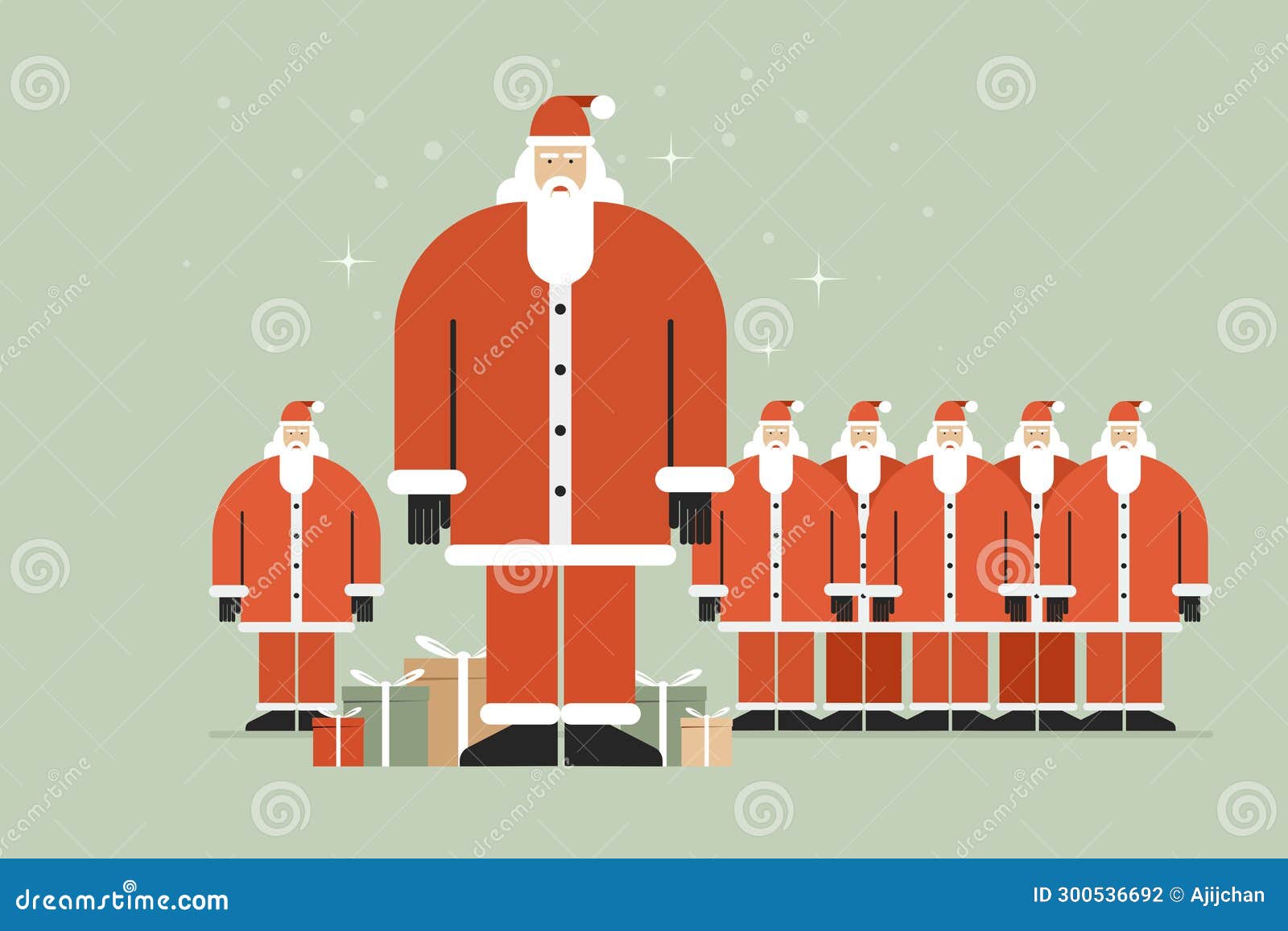 A Group of Santa Clauses Standing with Gifts Stock Vector ...