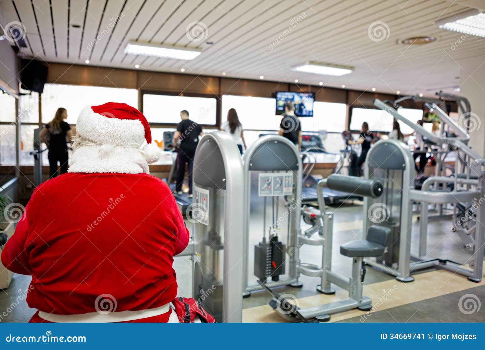 Santa at gym stock image. Image of running, health, people - 34669741