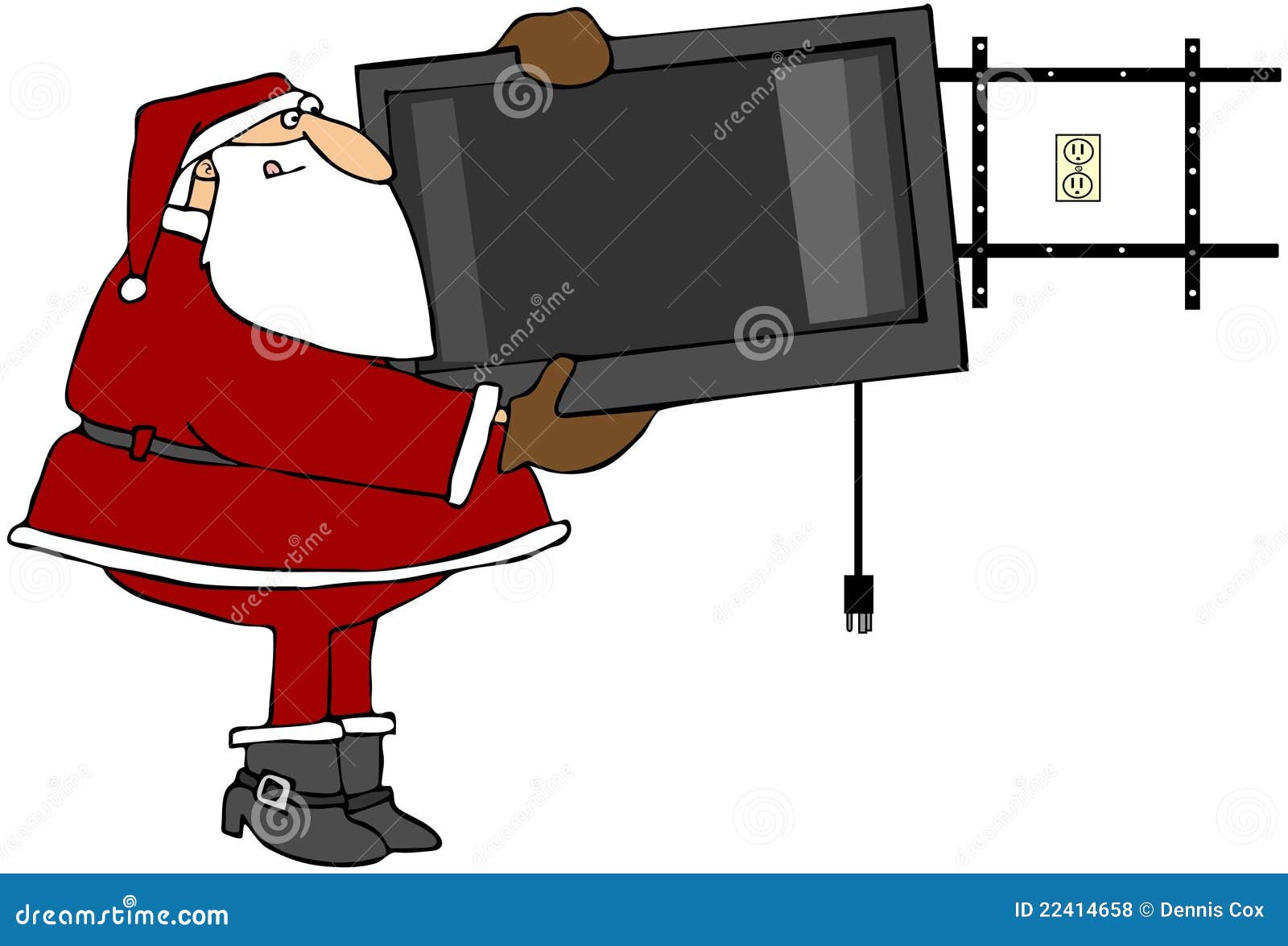 Santa Hanging a Flat Screen TV Stock Illustration - Illustration of ...