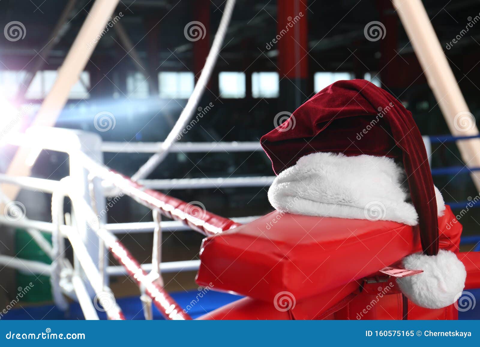 Santa hat in boxing ring stock image. Image of sale - 160575165
