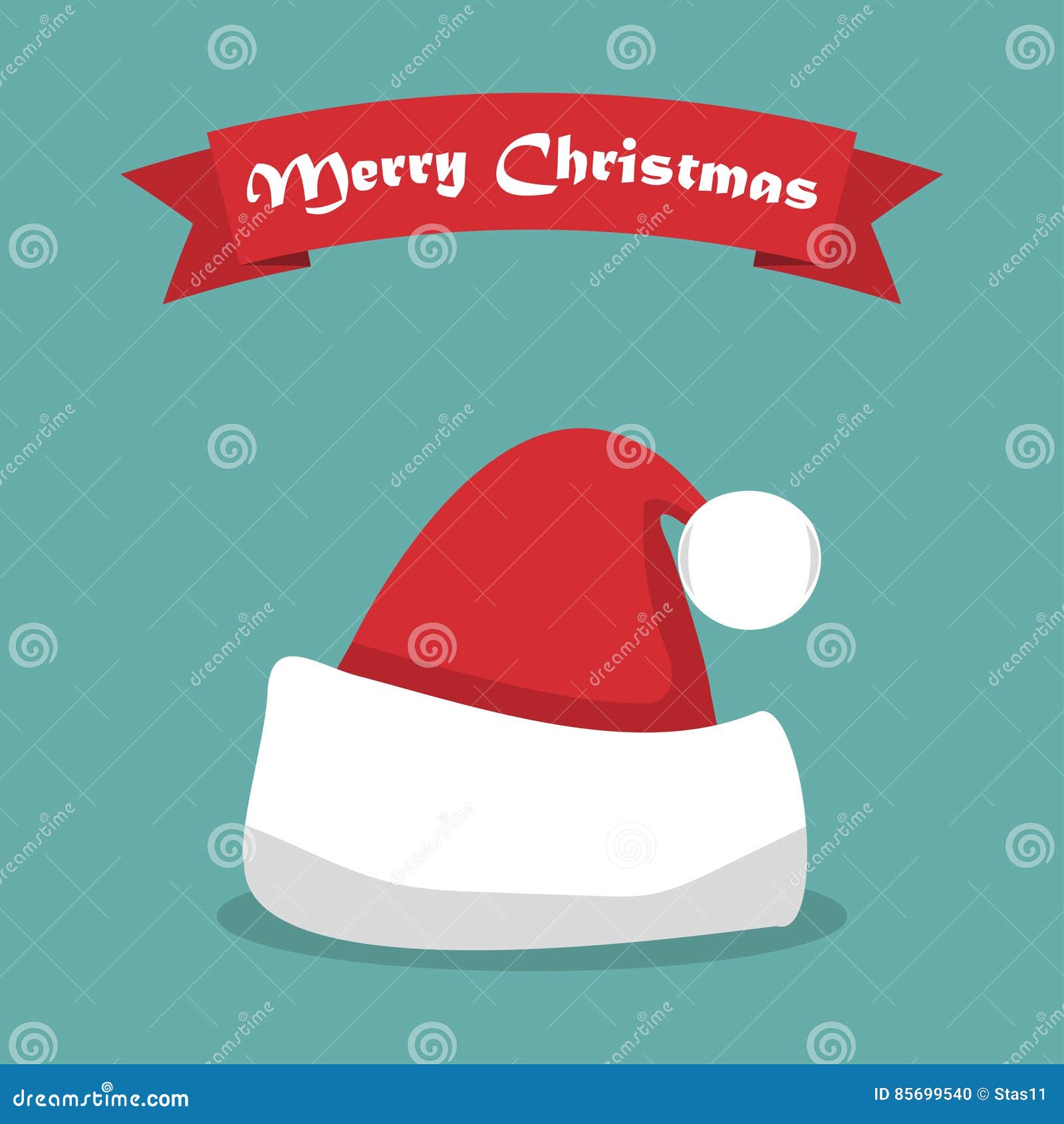 Santa Hat with Shadow and Ribbon in a Flat Design Stock Vector ...