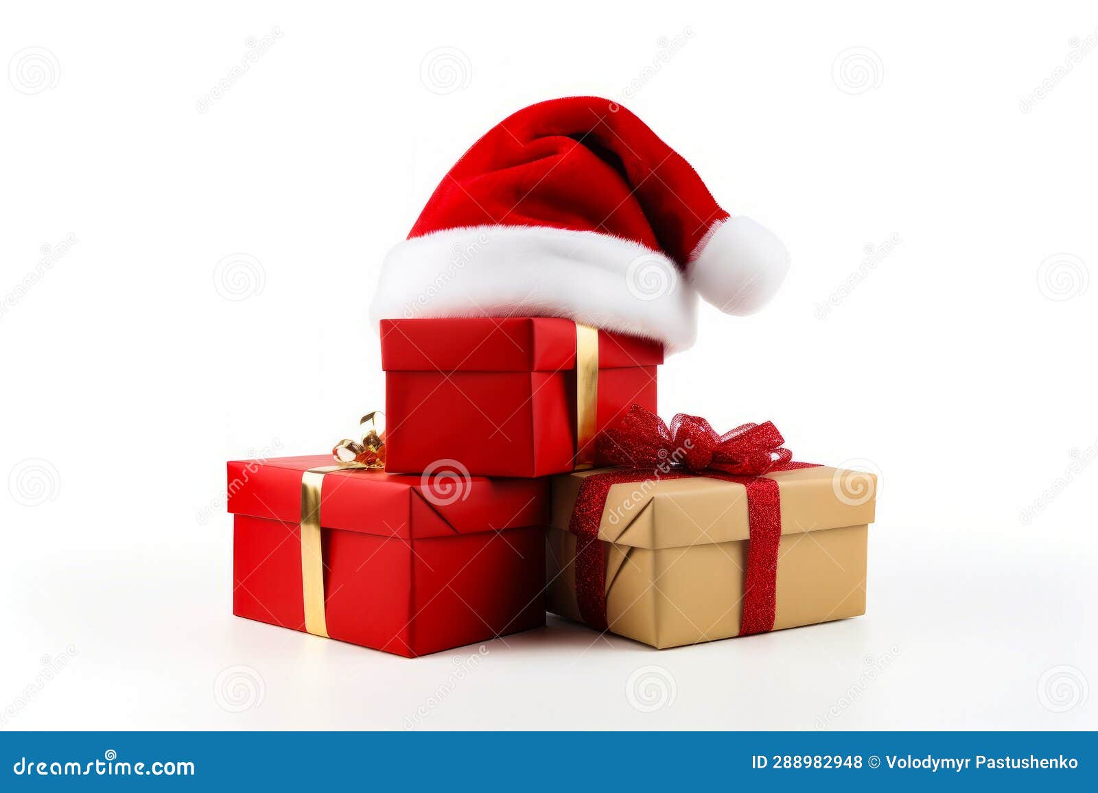 Santa Hat Sitting on Top of Stack of Presents Next To Box. Generative ...