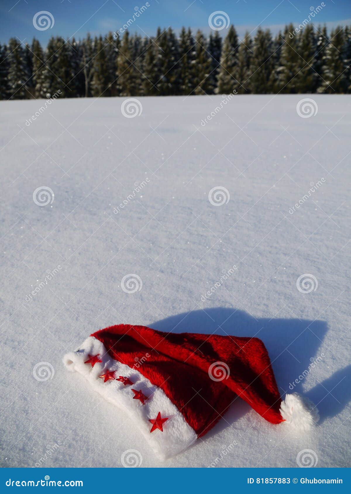 Santa hat in the snow stock image. Image of winter, text - 81857883