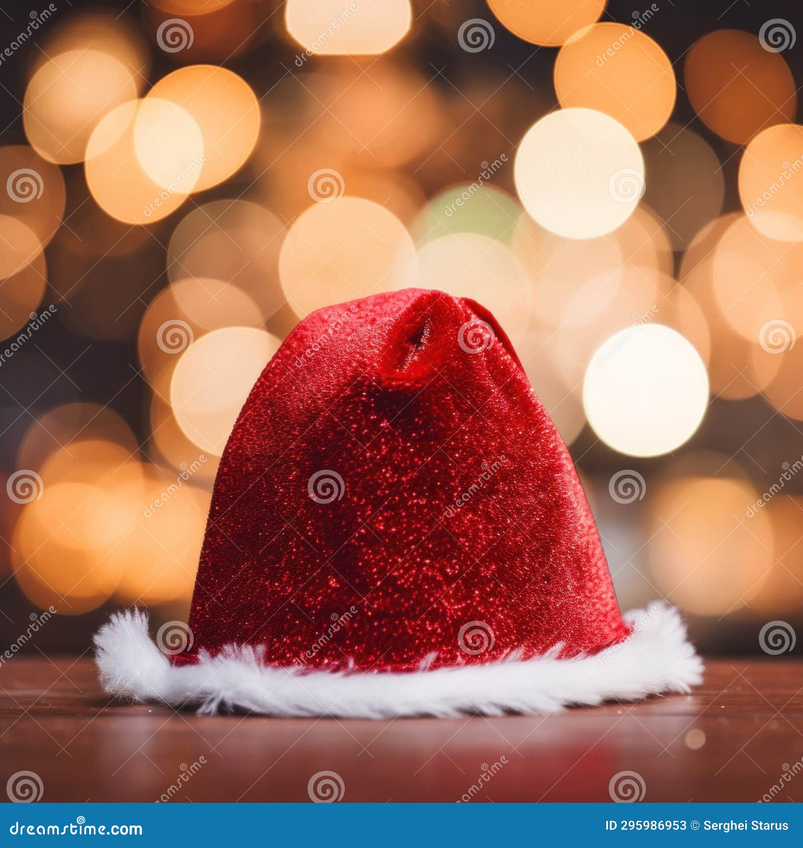 A Santa Hat on a Table with Blurred Lights, AI Stock Image - Image of ...