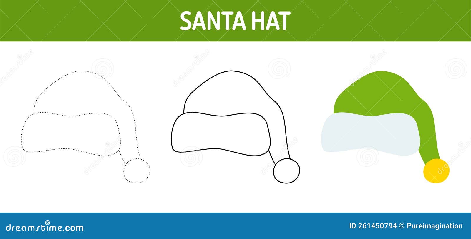 Santa Hat Tracing and Coloring Worksheet for Kids Stock Vector ...