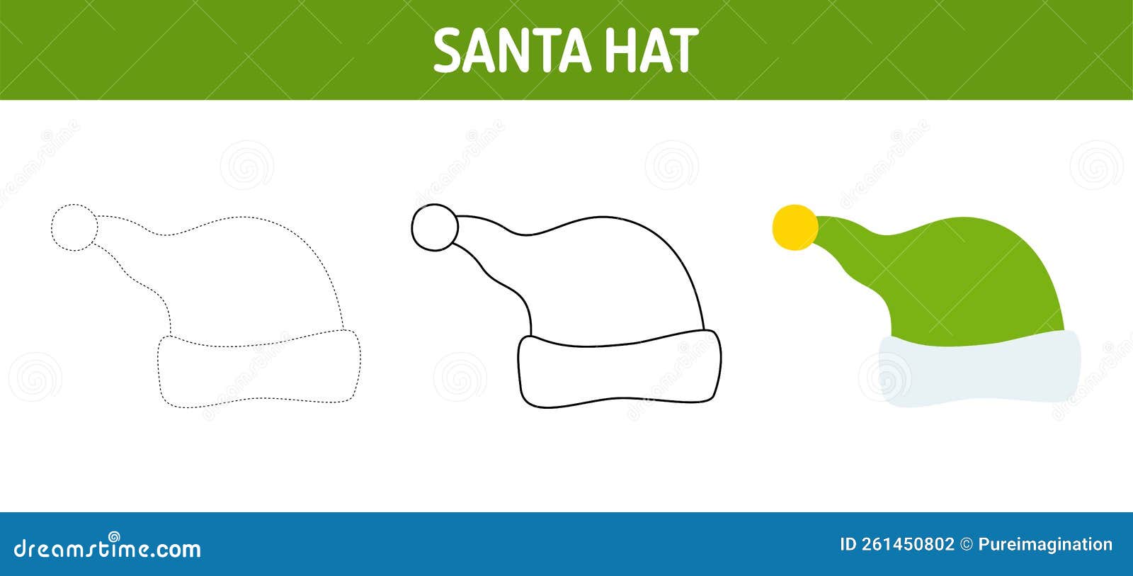 Santa Hat Tracing and Coloring Worksheet for Kids Stock Vector ...