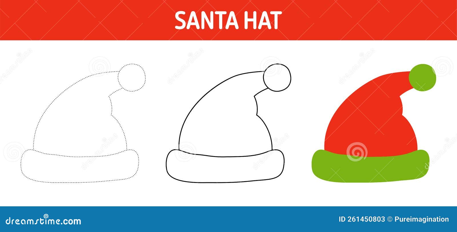 Santa Hat Tracing and Coloring Worksheet for Kids Stock Vector ...