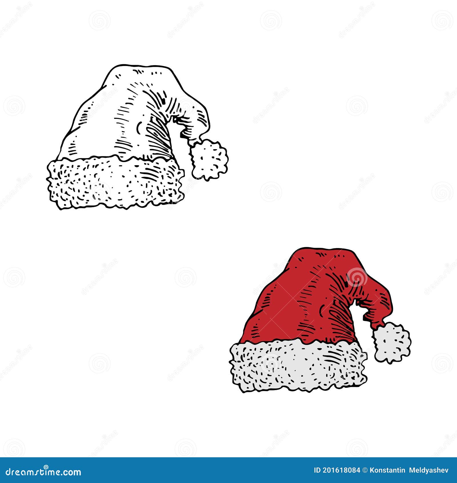 Santa Hat Vector Illustration in Color and Outline Sketch Style Stock ...