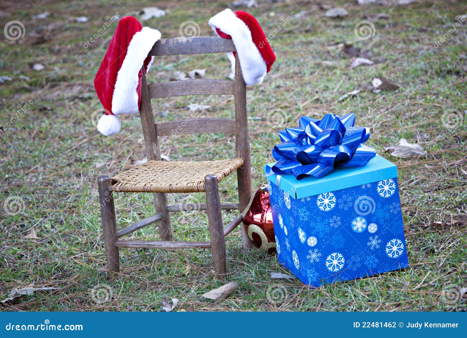 Santa Hats Hanging on Empty Chair Stock Photo - Image of white, claus ...