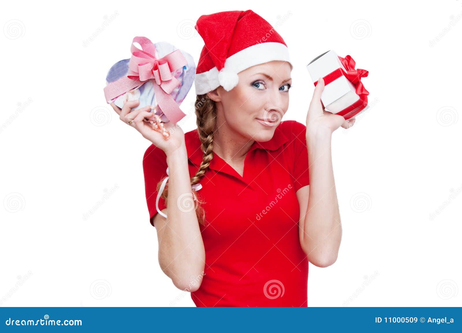 Santa helper with gifts stock image. Image of girl, satisfied - 11000509