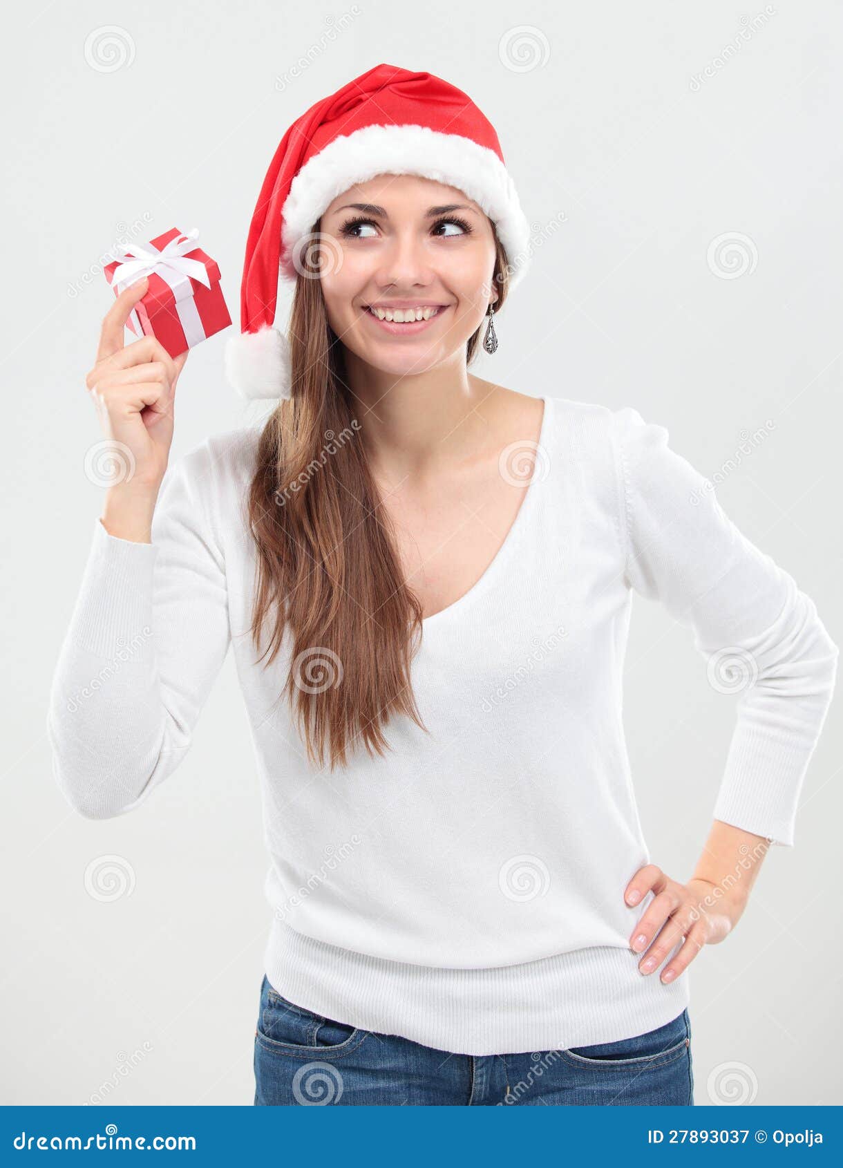 Santa Helper Girl with Gift Box Stock Image - Image of girl, pink: 27893037