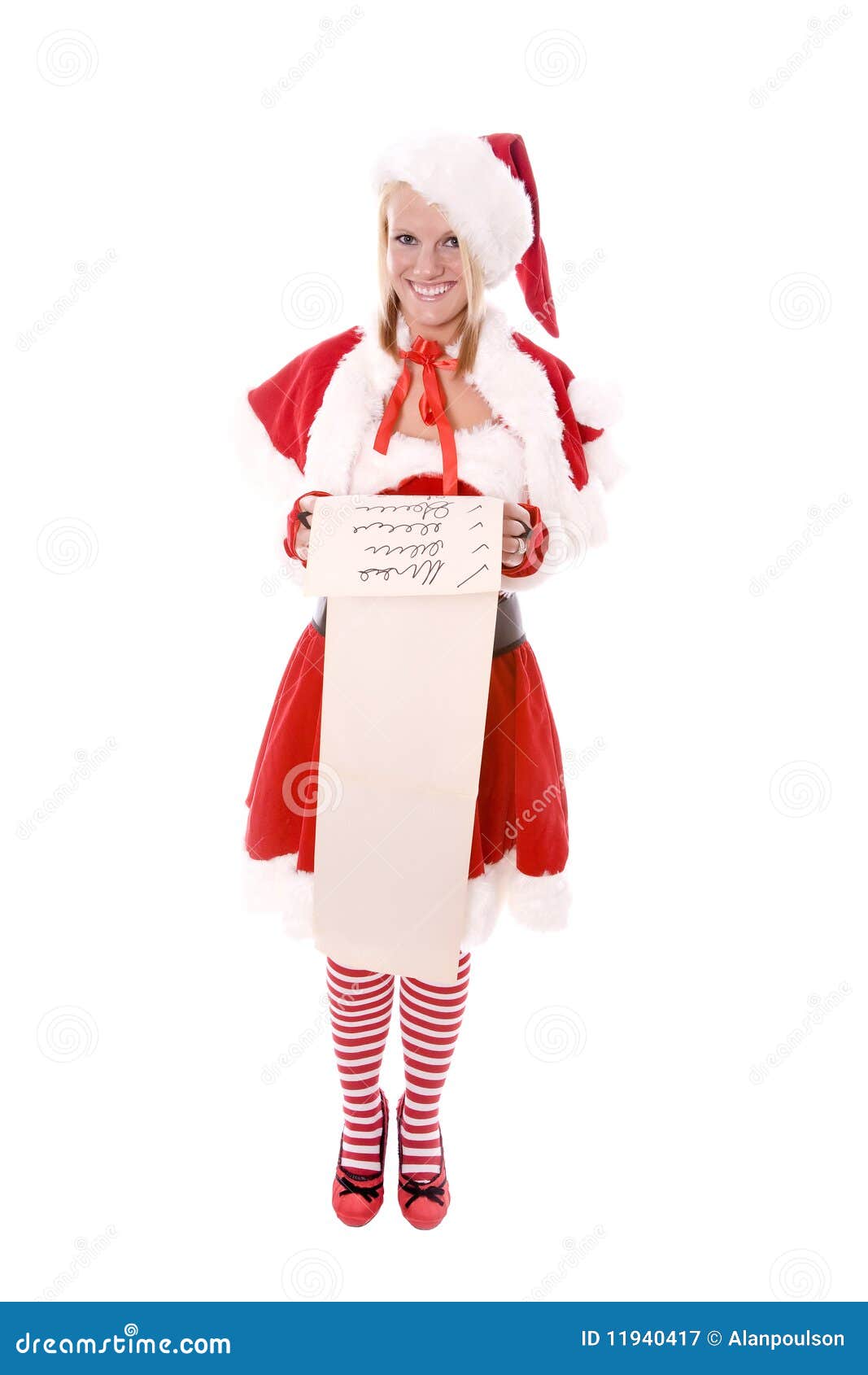 Santa Helper with Ist Smiling Stock Image - Image of female, paper ...