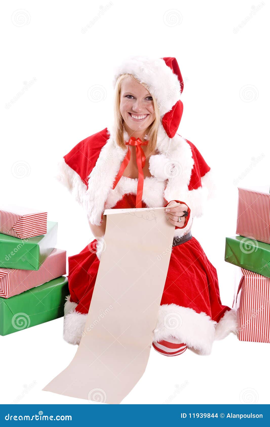 Santa Helper with List Smiling Stock Photo - Image of celebration ...
