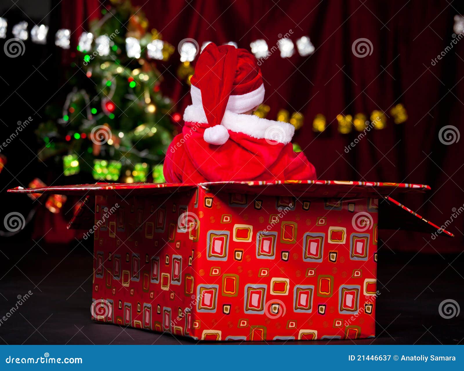 Santa Helper in Present Box Stock Image - Image of background ...