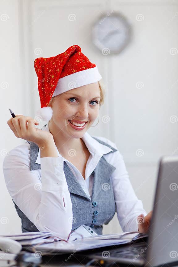 Santa Helper Working in Office Stock Photo - Image of adult, human ...