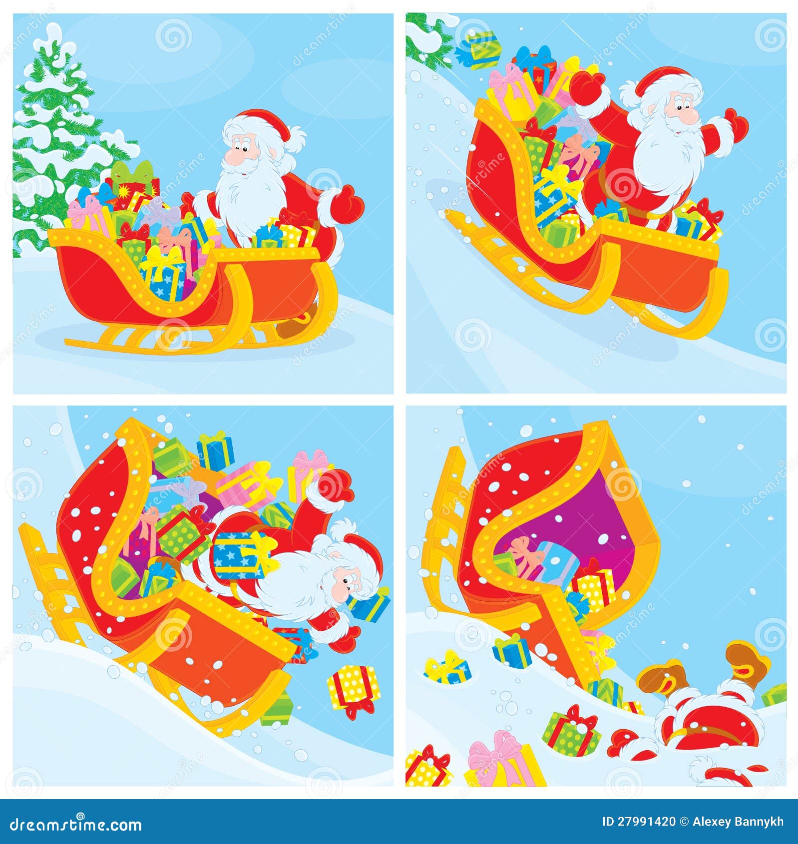Santa in His Sleigh Slides Down Stock Vector - Illustration of comic ...