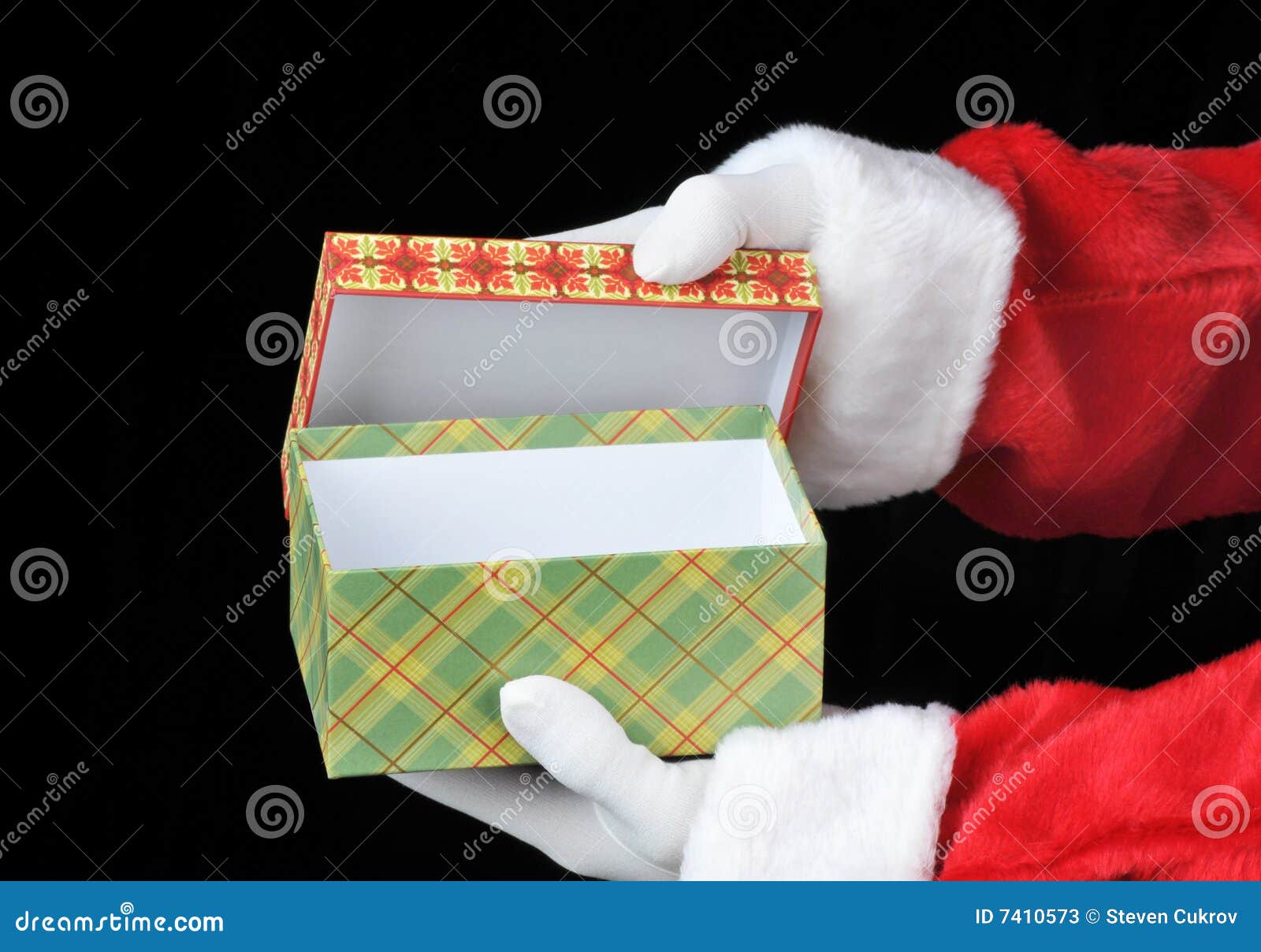 Santa Holding Empty Gift Box in Both Hands Stock Image - Image of ...