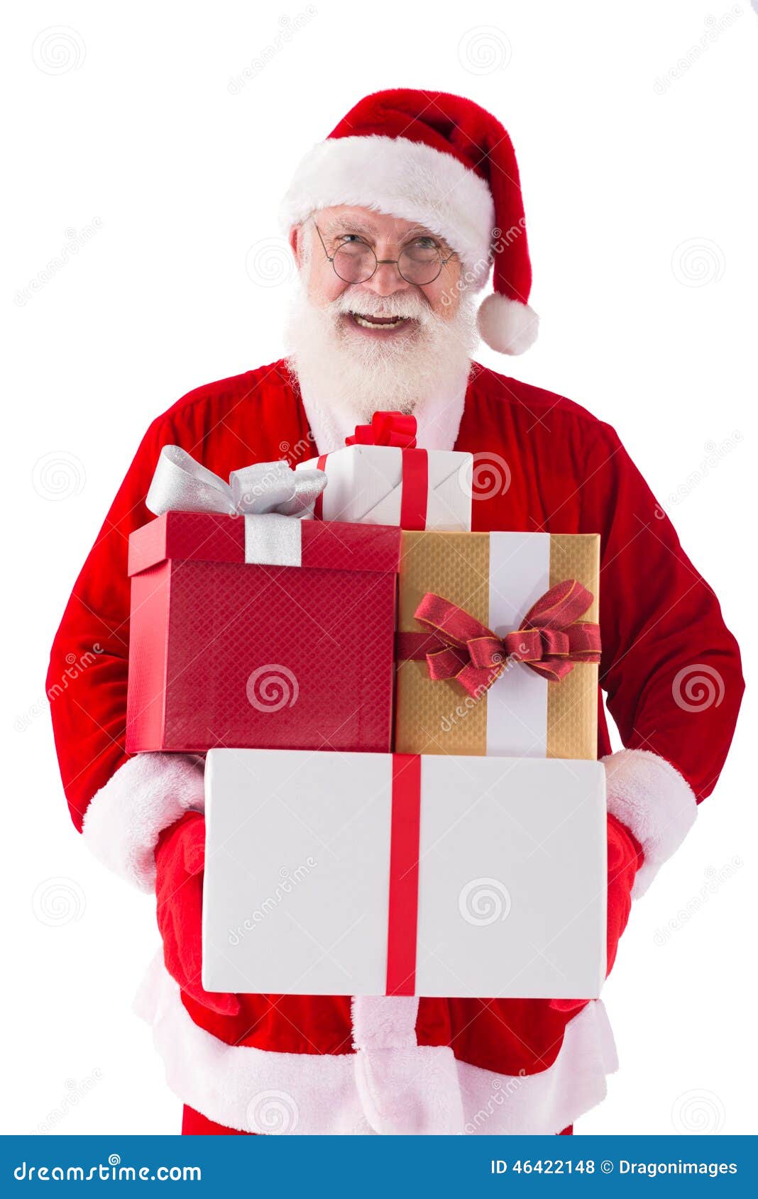 Santa holding gift boxes stock photo. Image of saint - 46422148