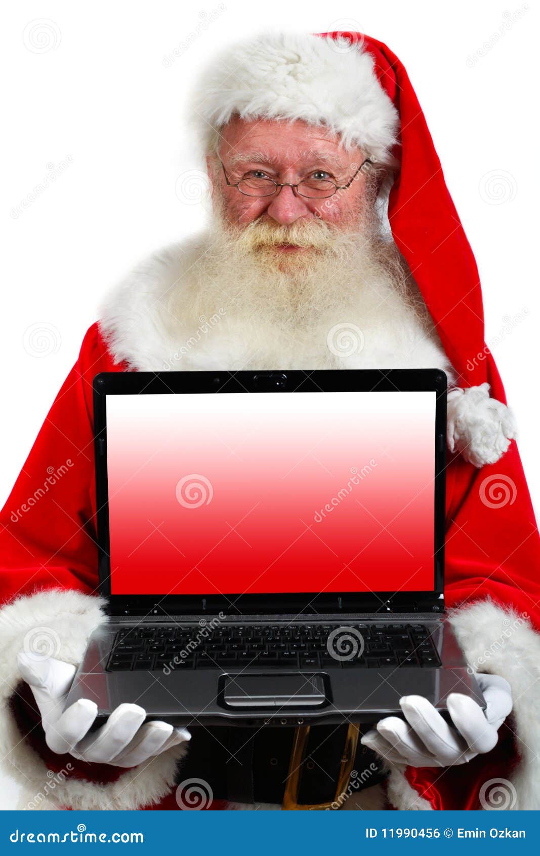 Santa holding a laptop stock photo. Image of holiday - 11990456
