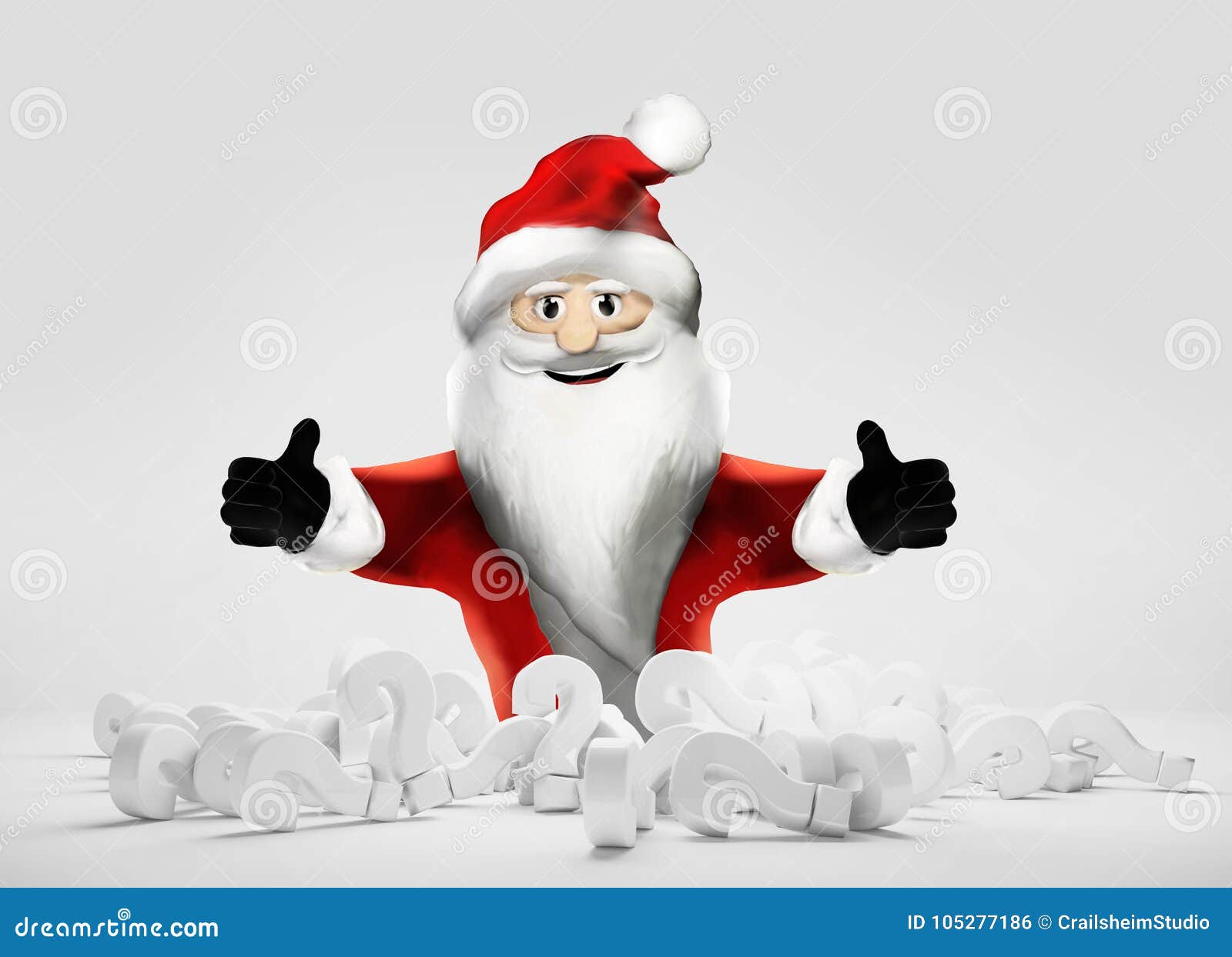 Santa Knows the Answer Pile of Questions Marks 3d Rendering Stock ...