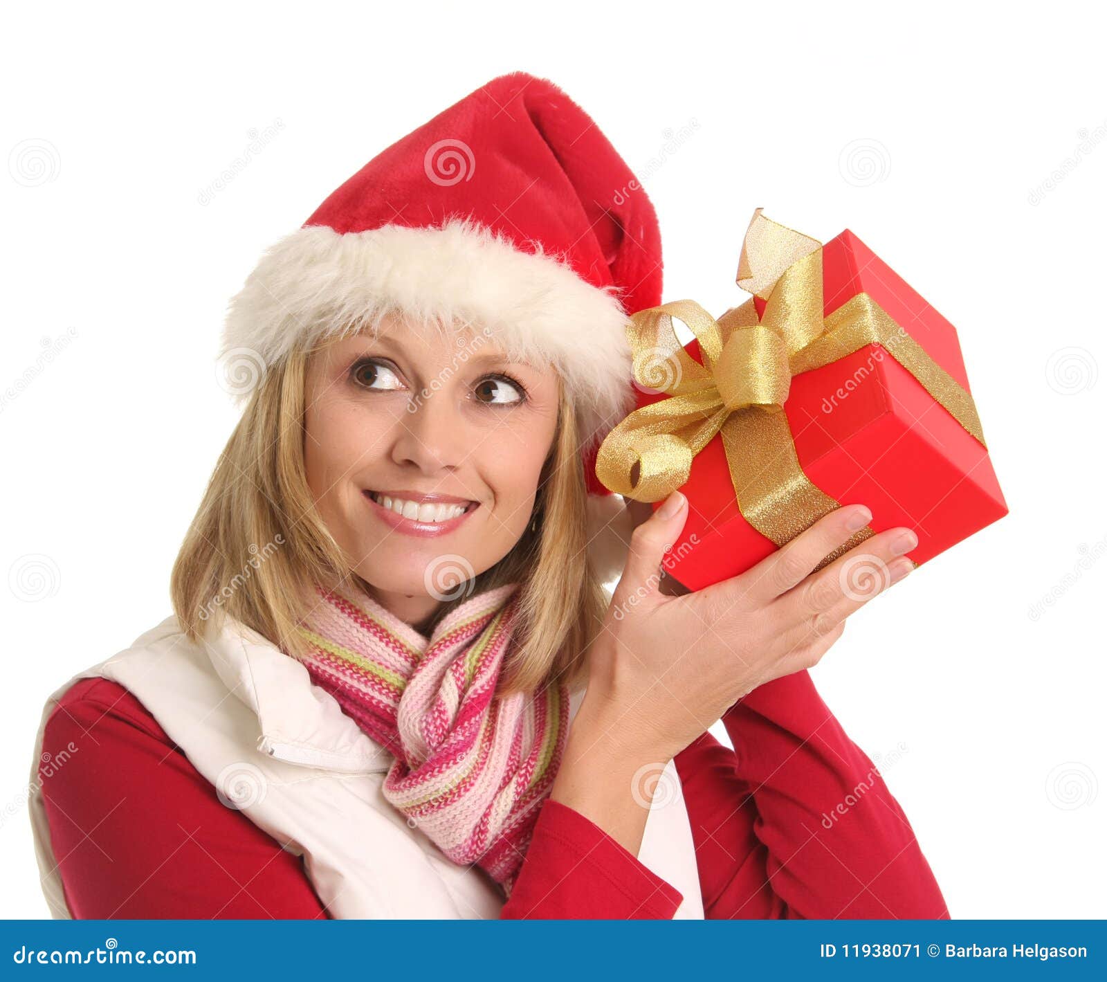 Santa lady and the gift stock image. Image of happy, hear - 11938071